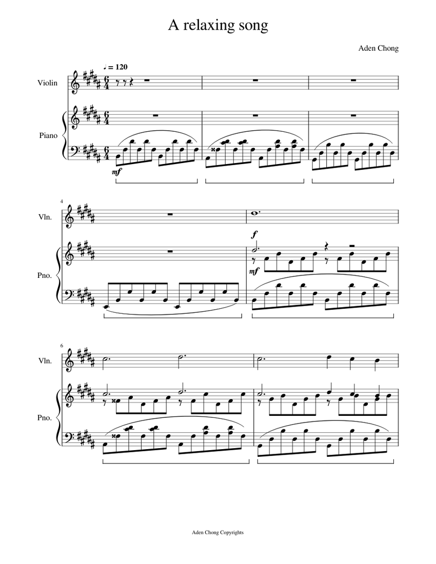 A Relaxing Song Sheet Music for Piano, Violin (Solo) | MuseScore.com