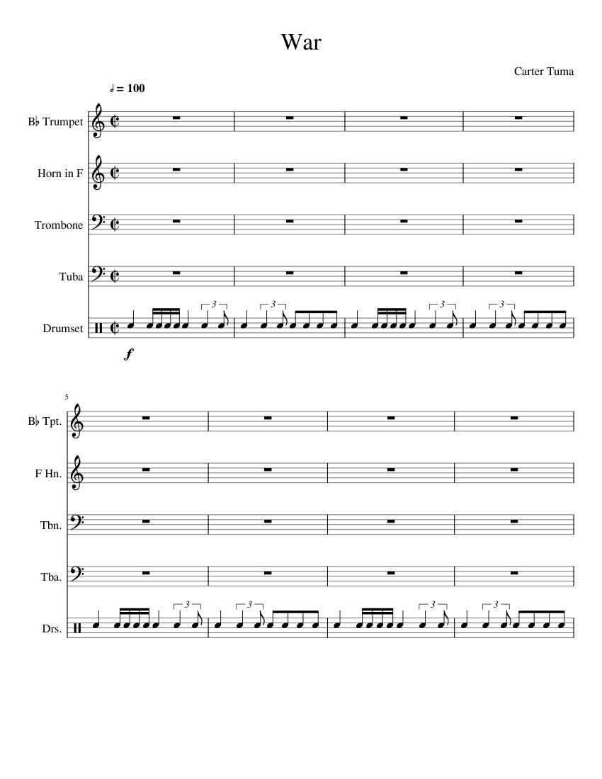 War Sheet music for Trombone, Tuba, Trumpet in b-flat, French horn ...