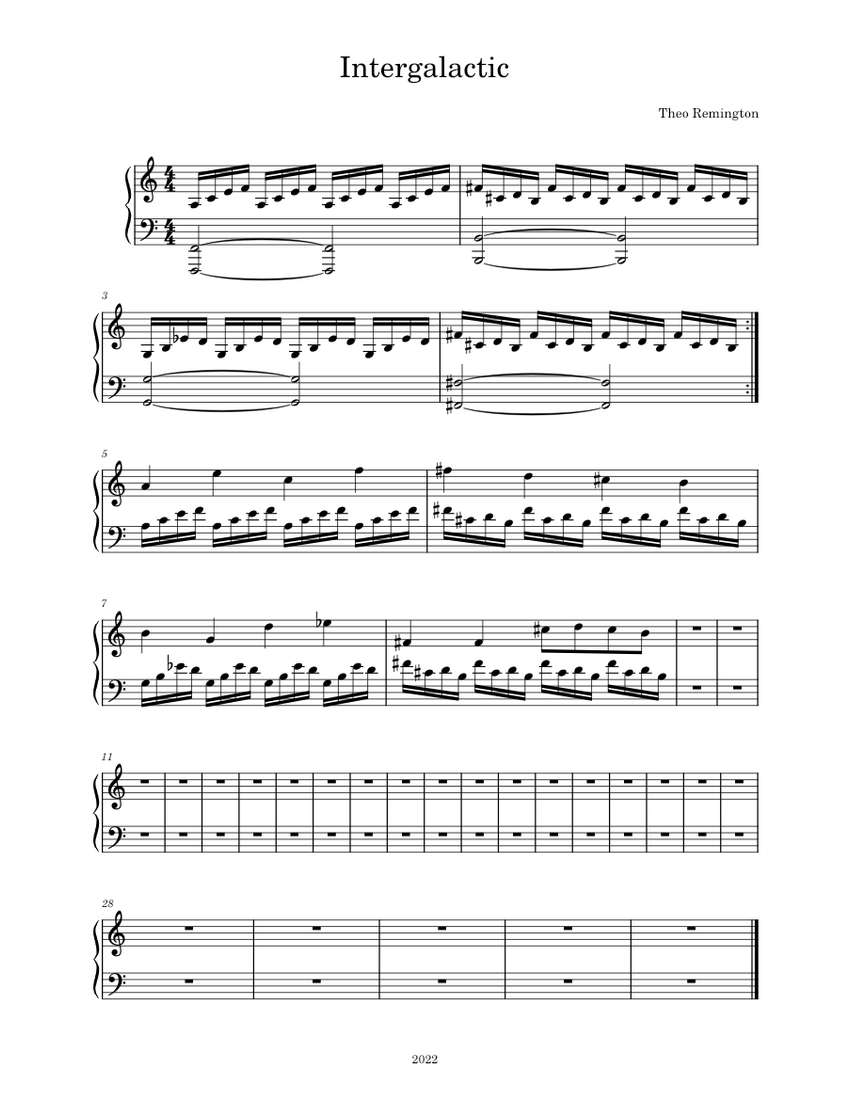 Intergalactic Sheet Music for Piano (Solo) Easy | MuseScore.com