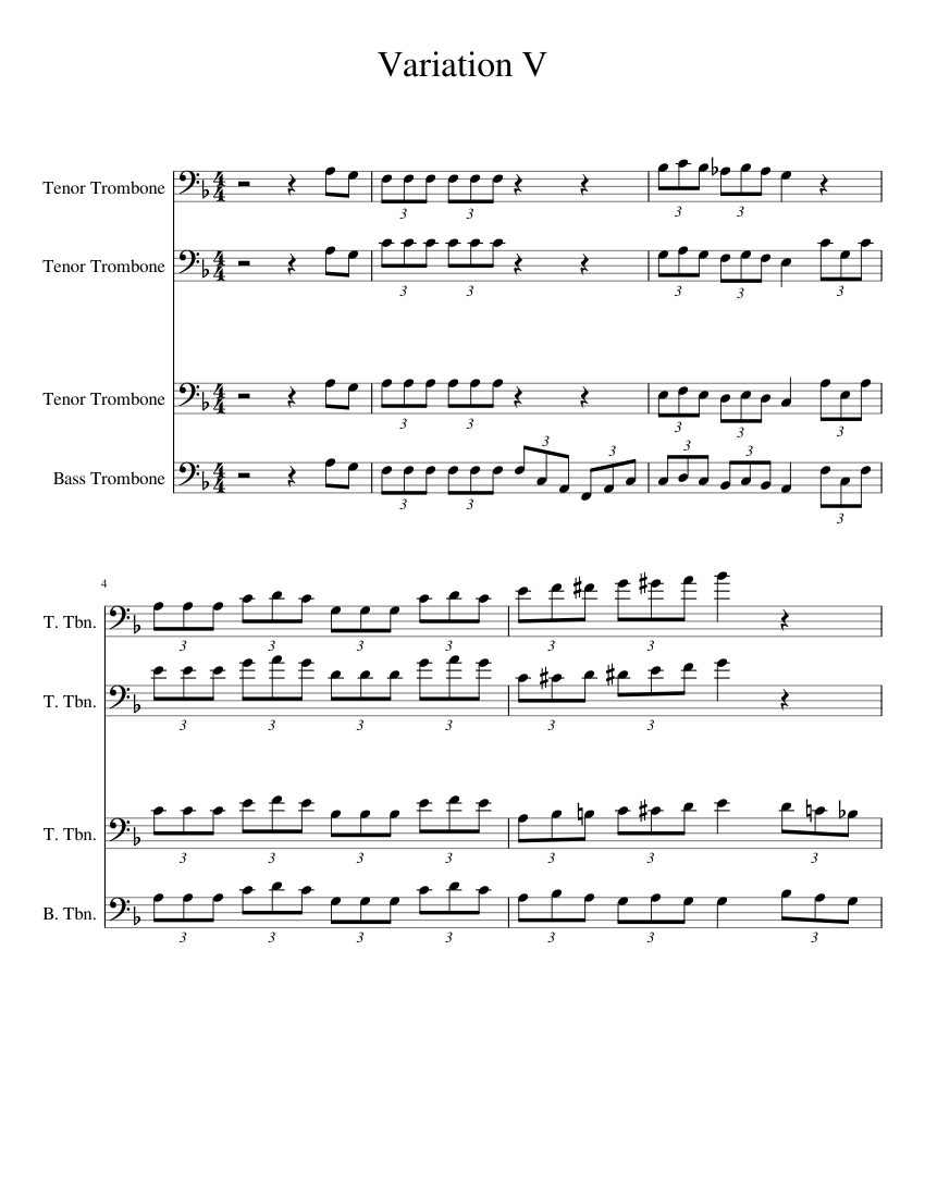 Variation V Sheet music for Trombone tenor, Trombone bass (Mixed ...