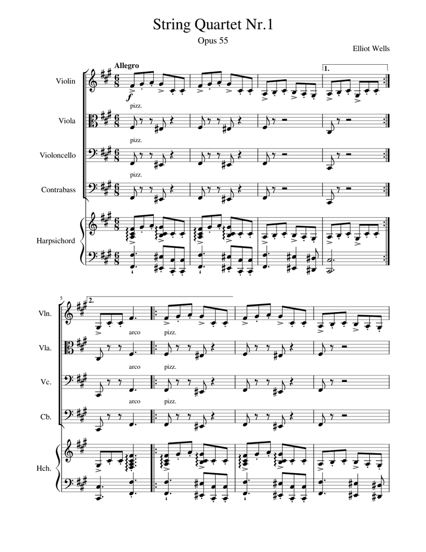 String_Quartet_Nr.1 Sheet music for Harpsichord, Contrabass, Violin ...