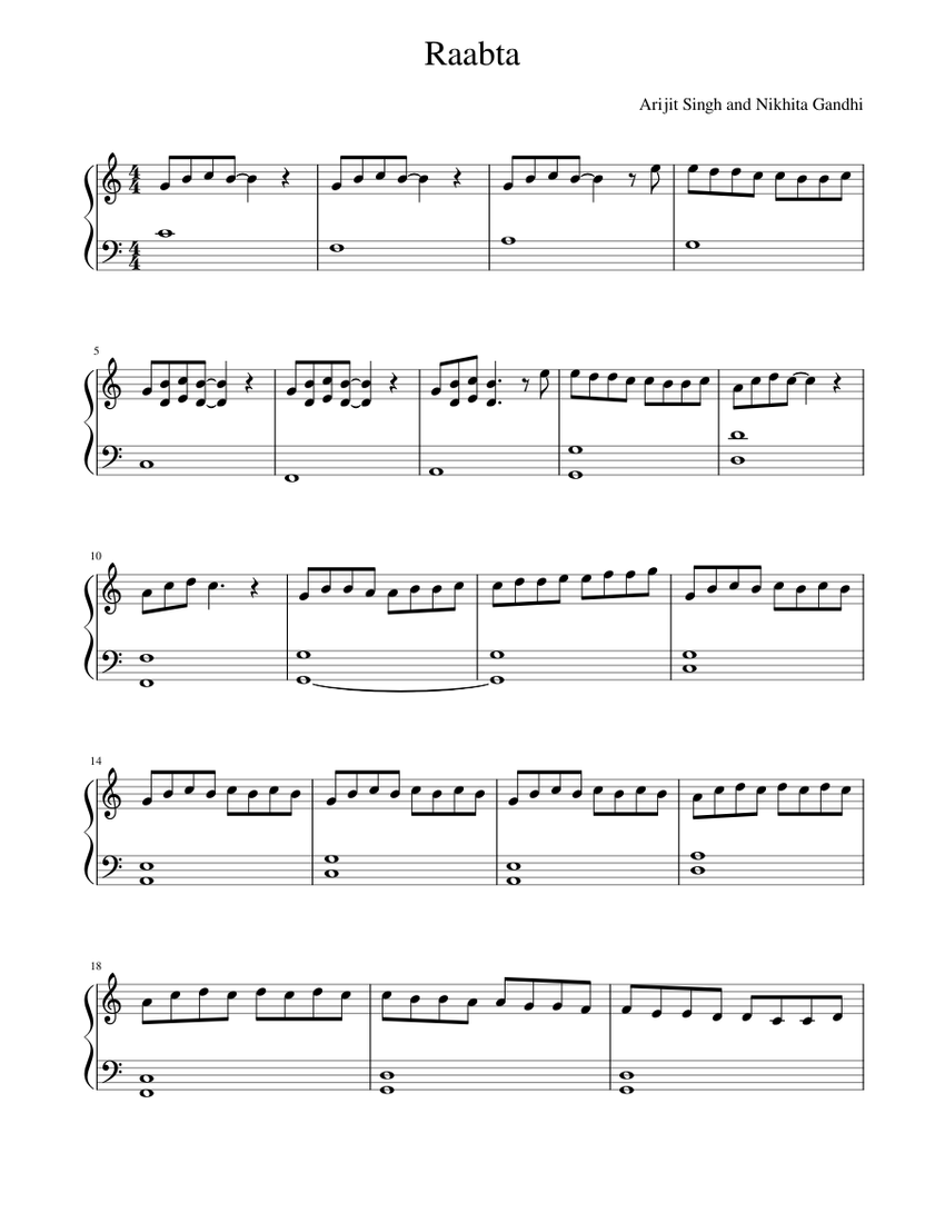 Raabta Sheet Music for Piano (Solo) easy | MuseScore.com