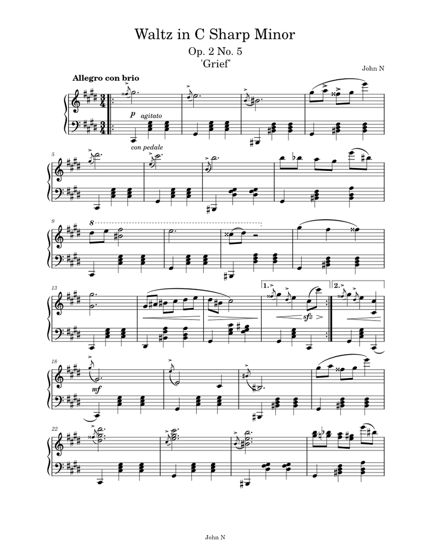 Waltz in C Sharp Minor Sheet music for Piano (Solo) | Musescore.com
