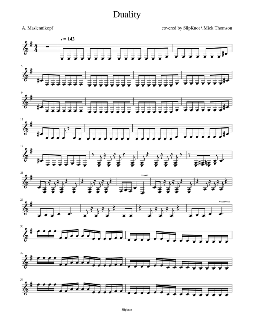 Duality - Slipknot Sheet Music for Piano (Solo) Easy | MuseScore.com