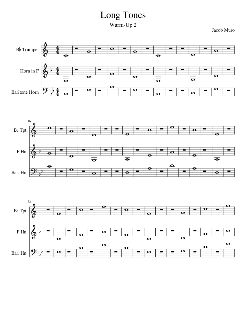Long_Tones Sheet music for Trumpet in b-flat, French horn, Baritone ...