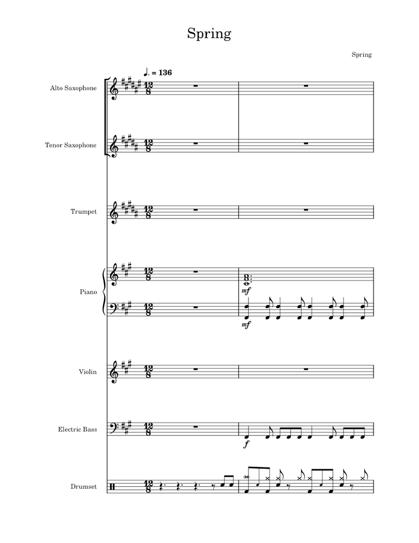 Spring – Spring Spring Sheet music for Piano, Saxophone alto, Saxophone ...