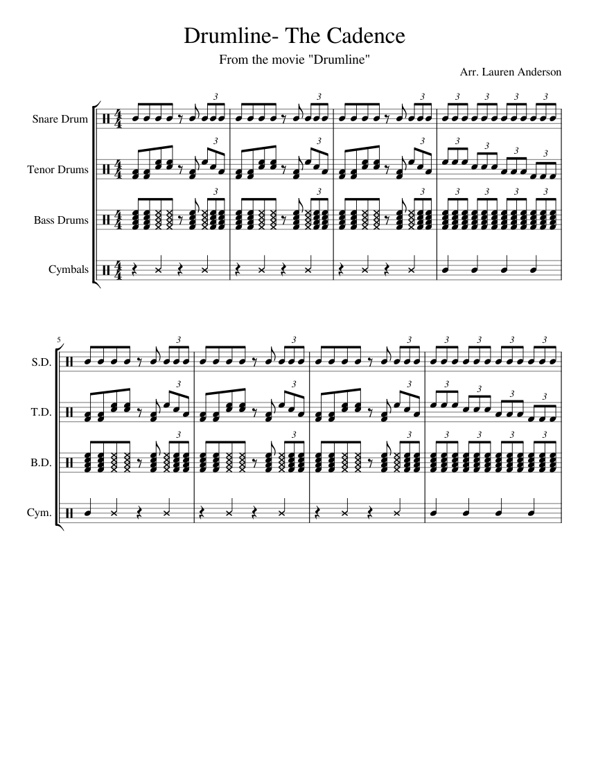 Drumline- The Cadence Sheet Music for Snare drum, Crash, Tenor drum ...