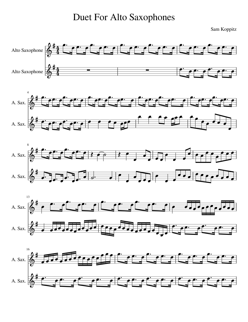Duet For Alto Saxophones Sheet music for Saxophone alto (Woodwind Duet ...