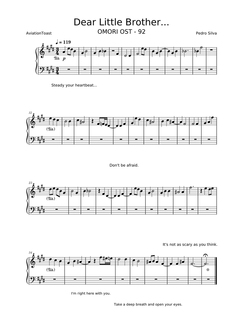 Dear Little Brother... – Pedro Silva - OMORI OST 92 Sheet music for ...