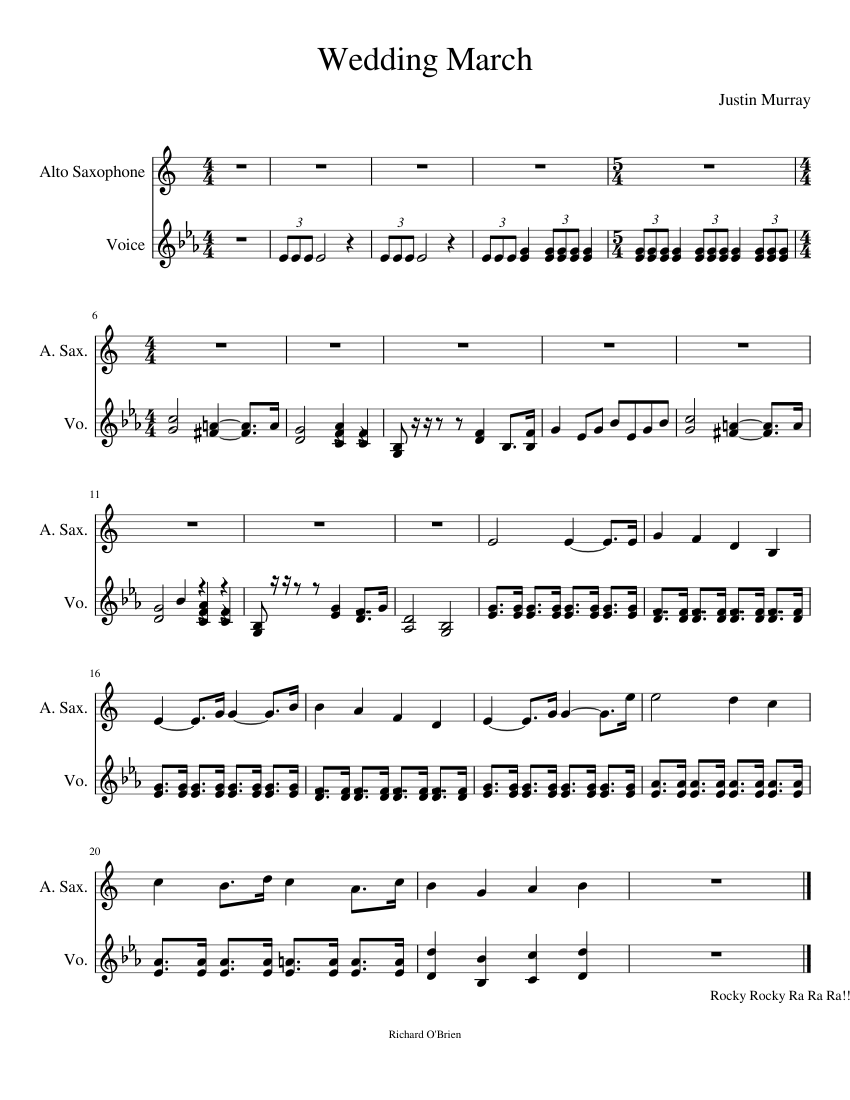 Wedding March – Felix Mendelssohn Sheet music for Vocals, Saxophone ...