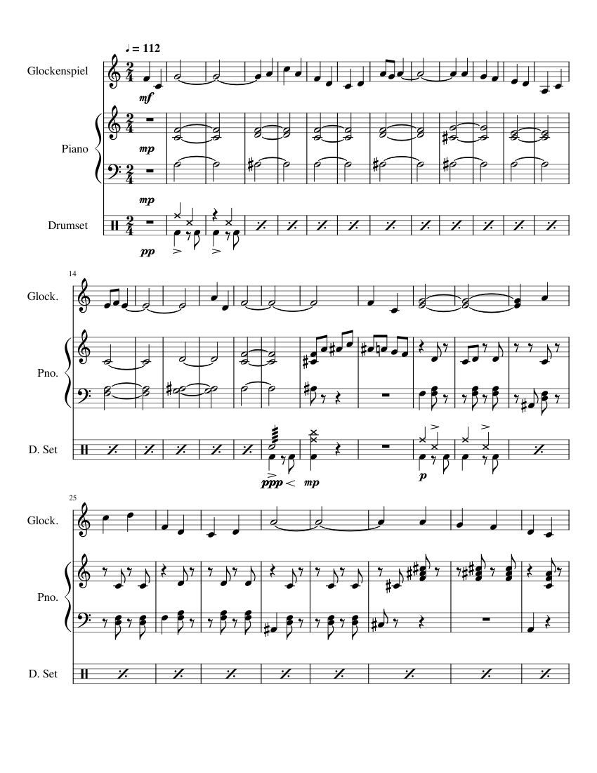hello world - louie zong Sheet Music for Piano, Glockenspiel, Drum ...