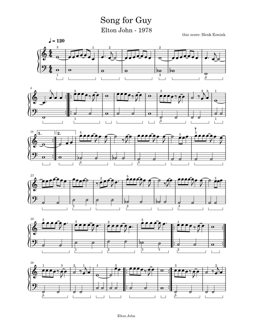 Song for guy – Elton John Song for Guy - Elton John (1978) Sheet music ...