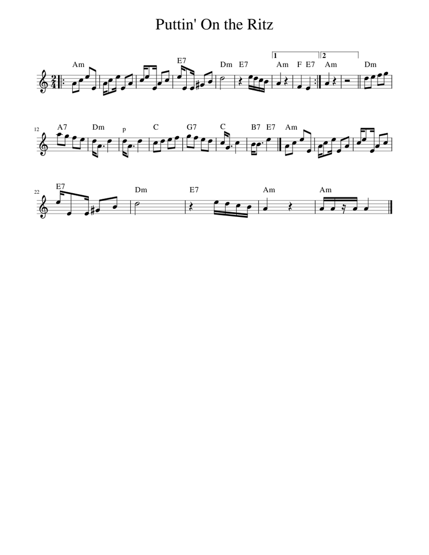 Puttin' On the Ritz Sheet music for Piano (Solo) Easy | Musescore.com