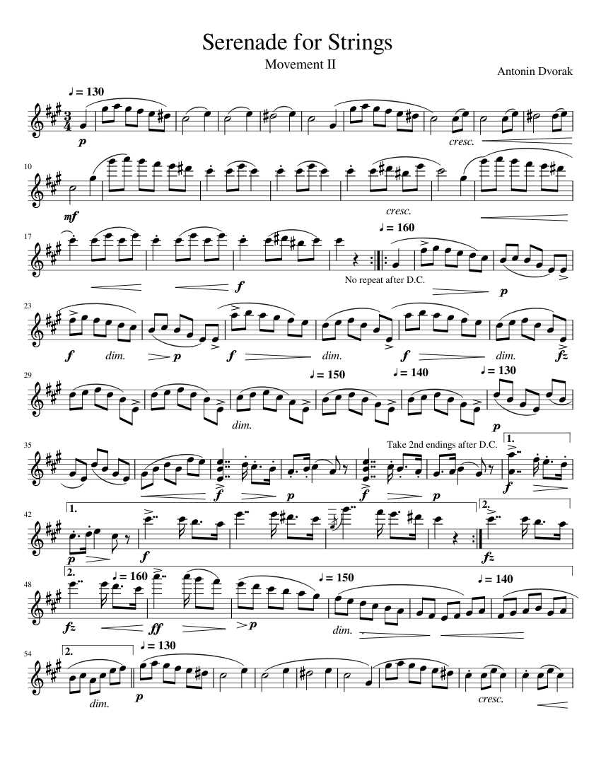 Serenade for Strings Sheet Music for Violin (Solo) | MuseScore.com