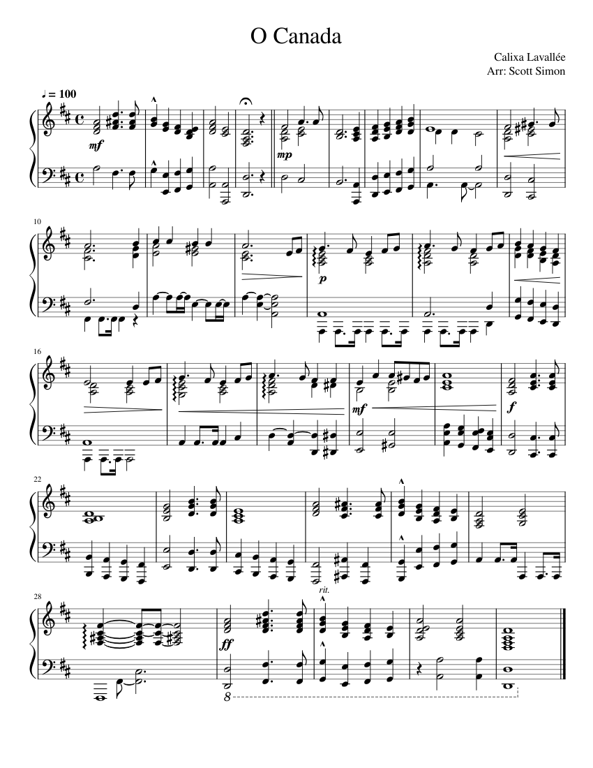 O Canada Sheet music for Piano (Solo) | Musescore.com