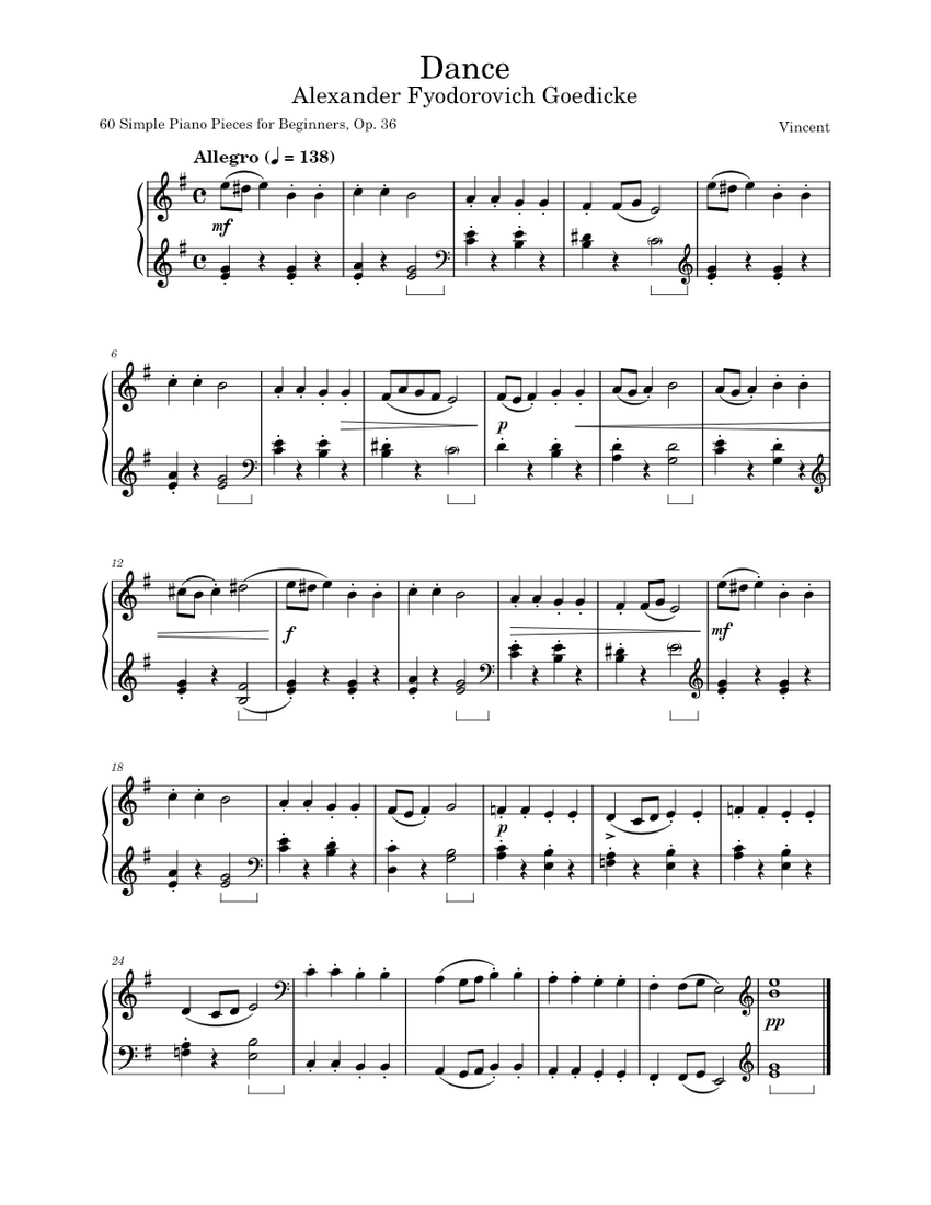 Alexander Goedicke - Dance Sheet Music for Piano (Solo) easy ...