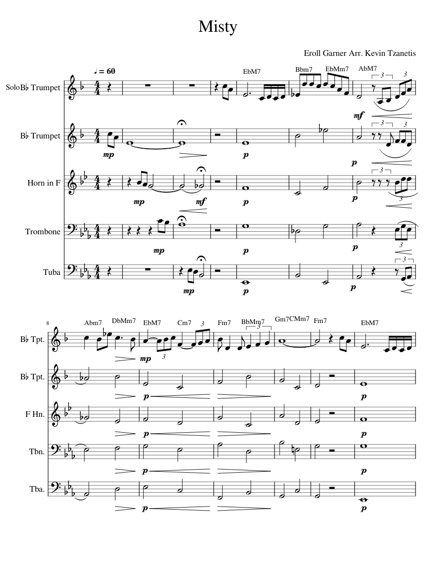 Misty Sheet Music for Trombone, Tuba, Trumpet in b-flat, French horn ...