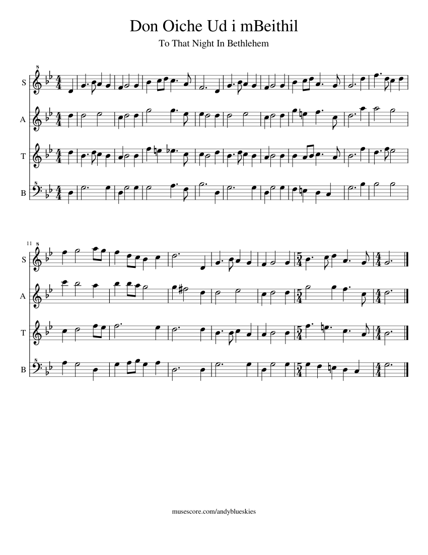 Don Oiche Ud i mBeithil - Recorder Quartet Sheet music for Recorder ...