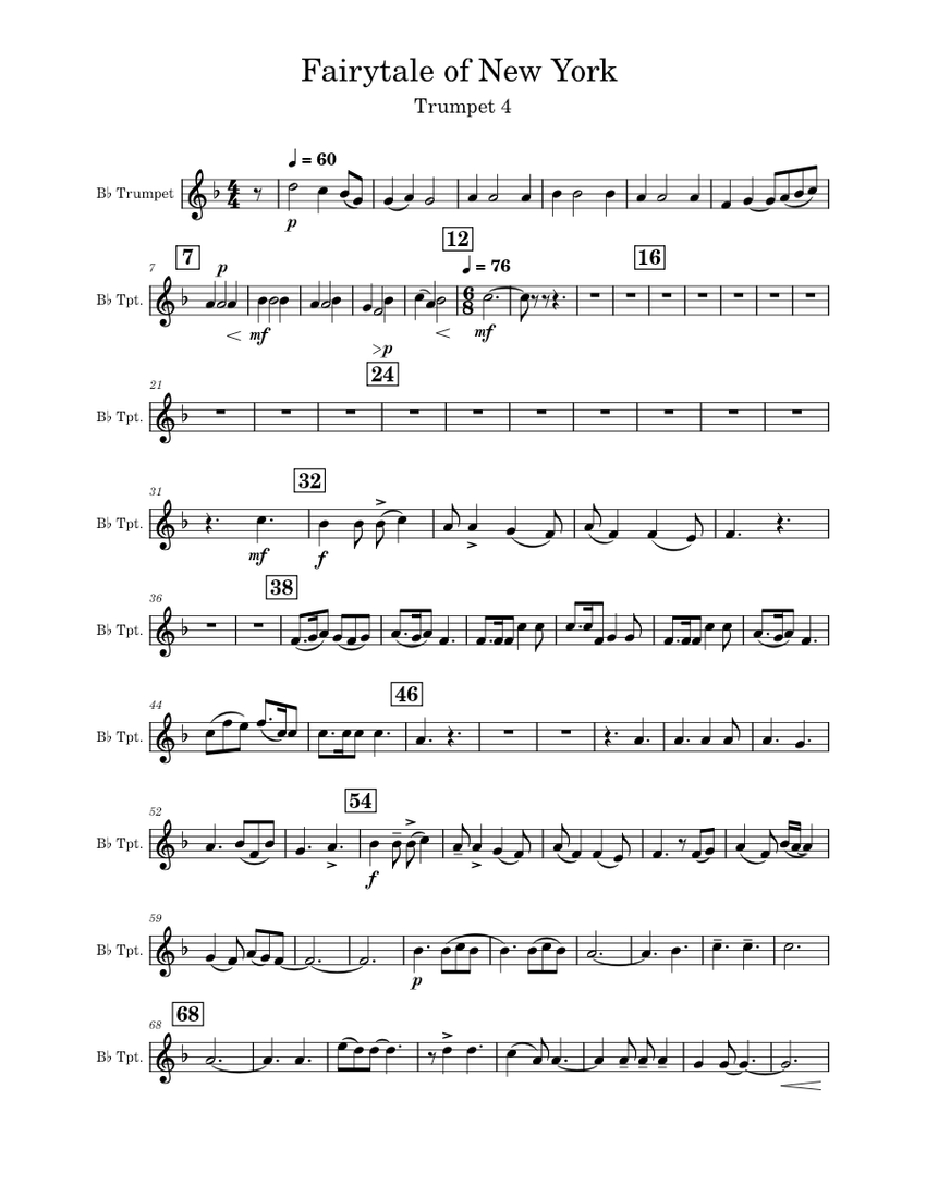 Fairytale of New York - Tpt 4 Sheet music for Trumpet in b-flat (Brass ...