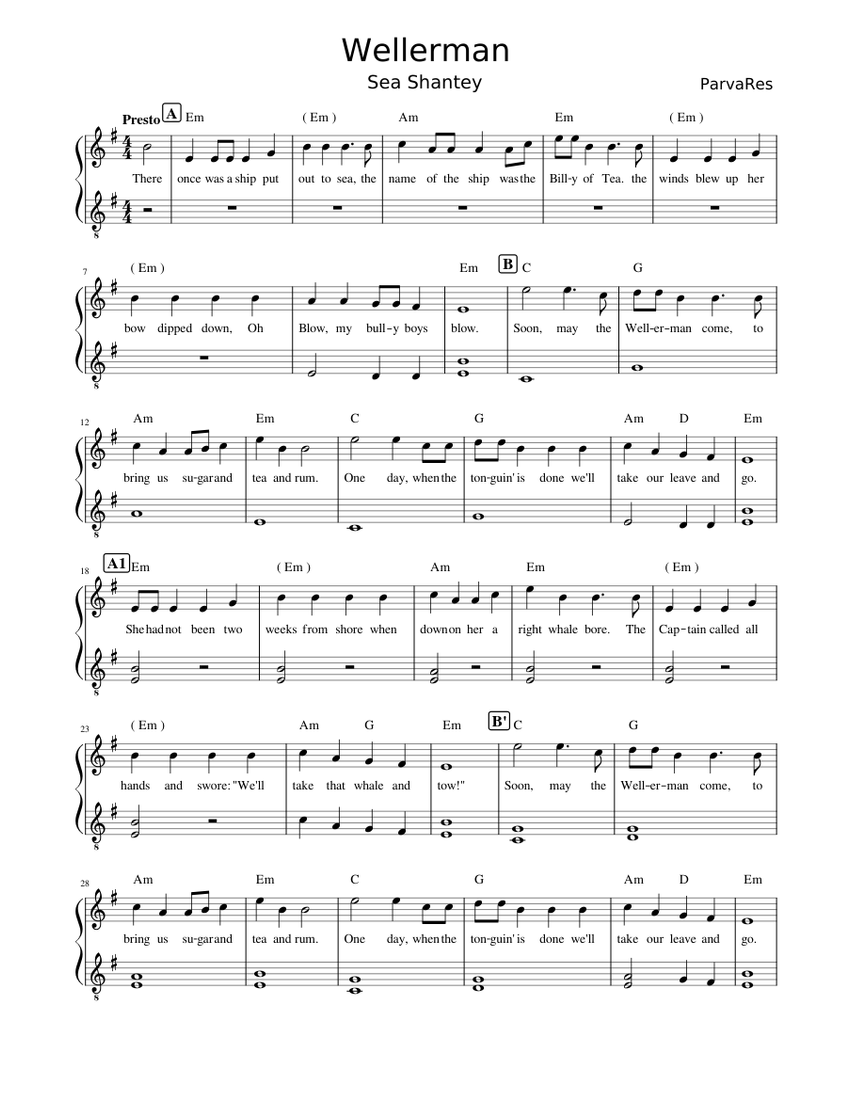 Wellerman Sheet music for Piano (Piano-Voice) | Musescore.com
