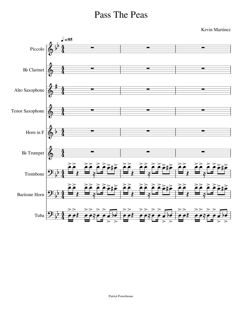 Pass The Peas Sheet Music for Trombone, Tuba, Flute piccolo, Clarinet ...