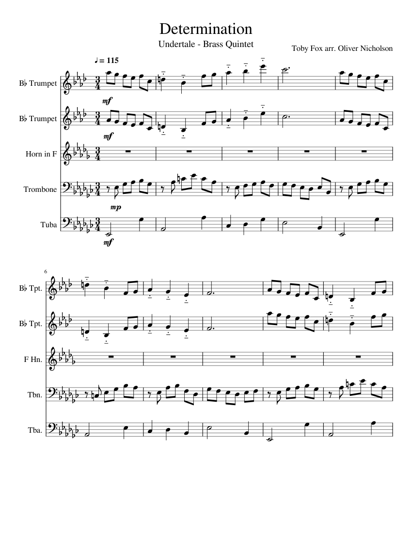 Undertale - Determination - Brass Quintet - piano tutorial