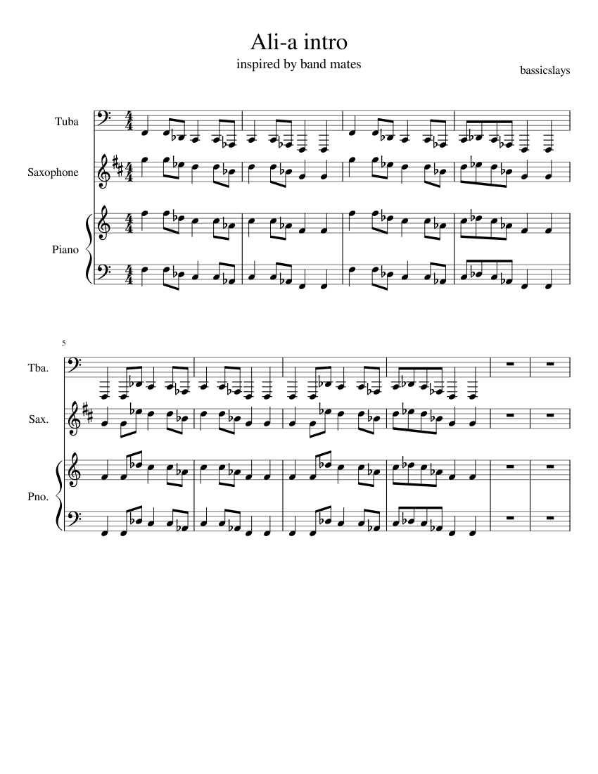 Ali a intro Sheet Music for Piano, Tuba, Saxophone other (Mixed Trio ...