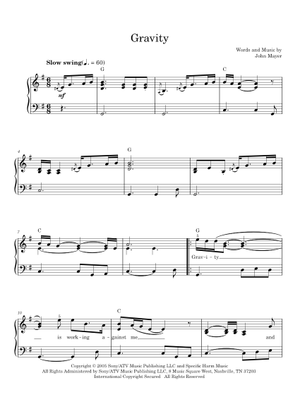 Gravity - John Mayer Sheet Music for Piano, Vocals (Piano-Voice ...
