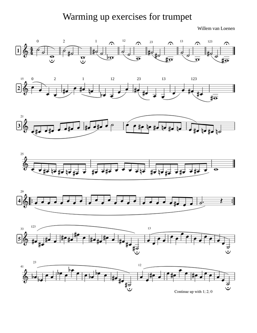 Warming up exercises for trumpet Sheet music for Cornet (Solo ...