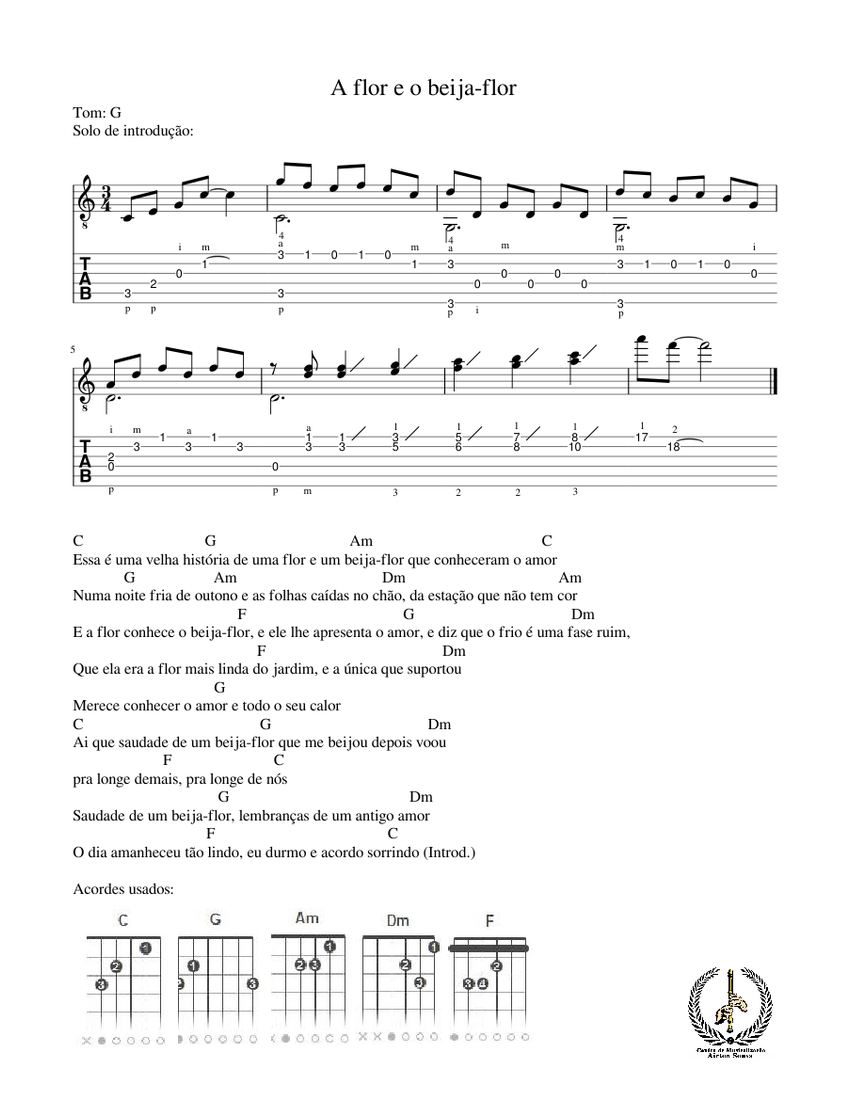 A flor e o beija flor Sheet Music and Tab for Guitar (Solo) | MuseScore.com