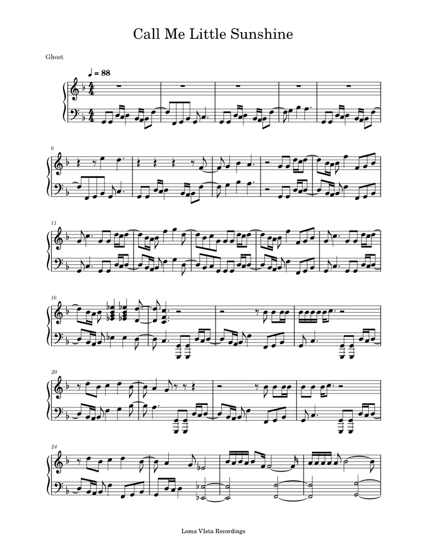 Call Me Little Sunshine – Ghost Sheet Music for Piano (Solo) | MuseScore.com