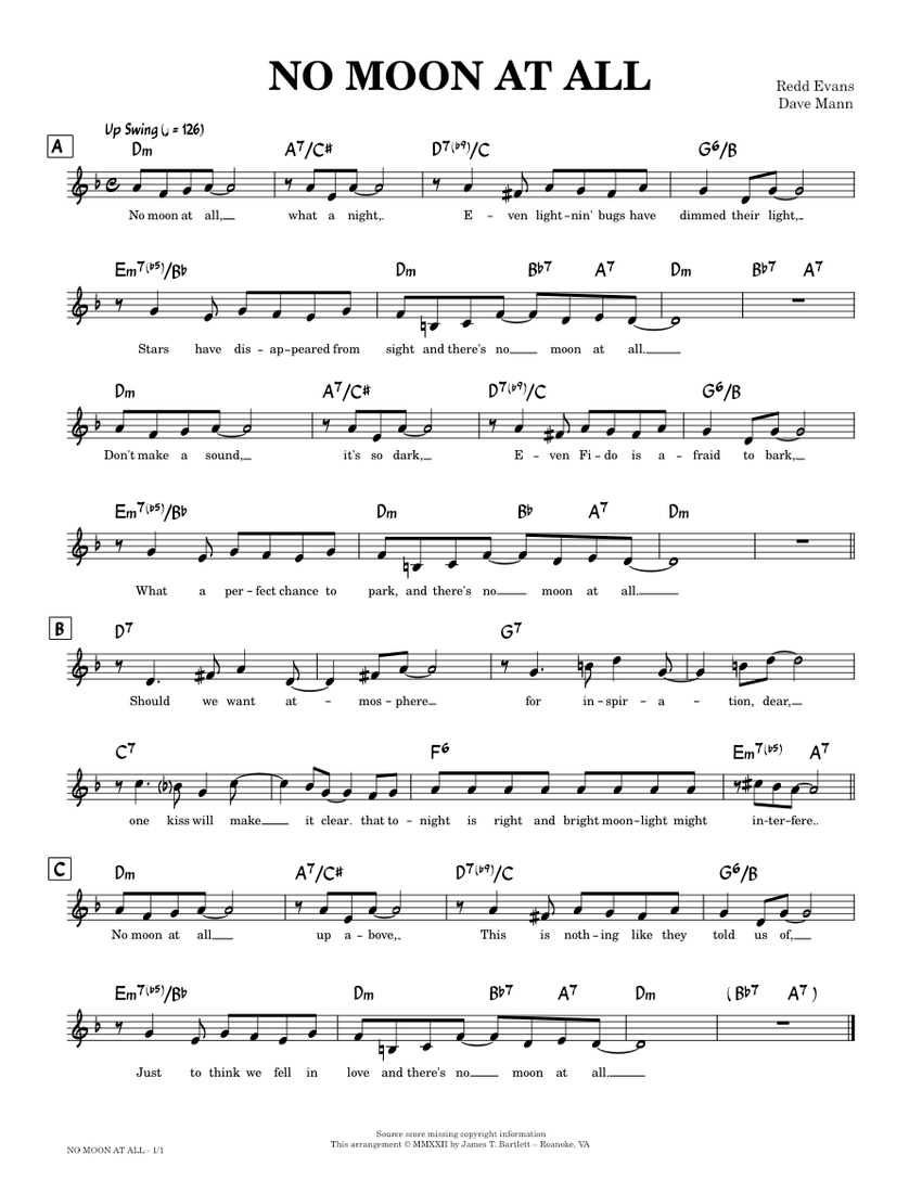 No Moon At All [lead sheet] Sheet Music with Chords for Piano (Solo ...