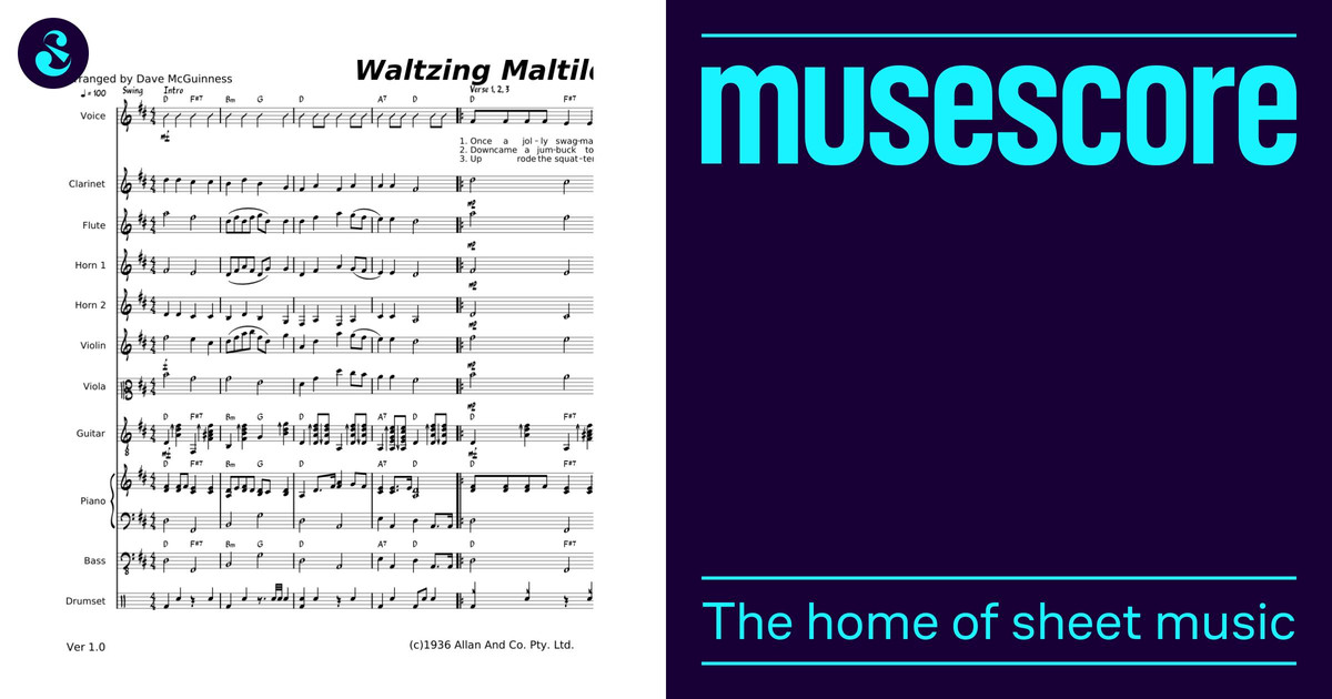 Waltzing Matilda Sheet Music for Piano, Vocals, Flute, Clarinet in b ...