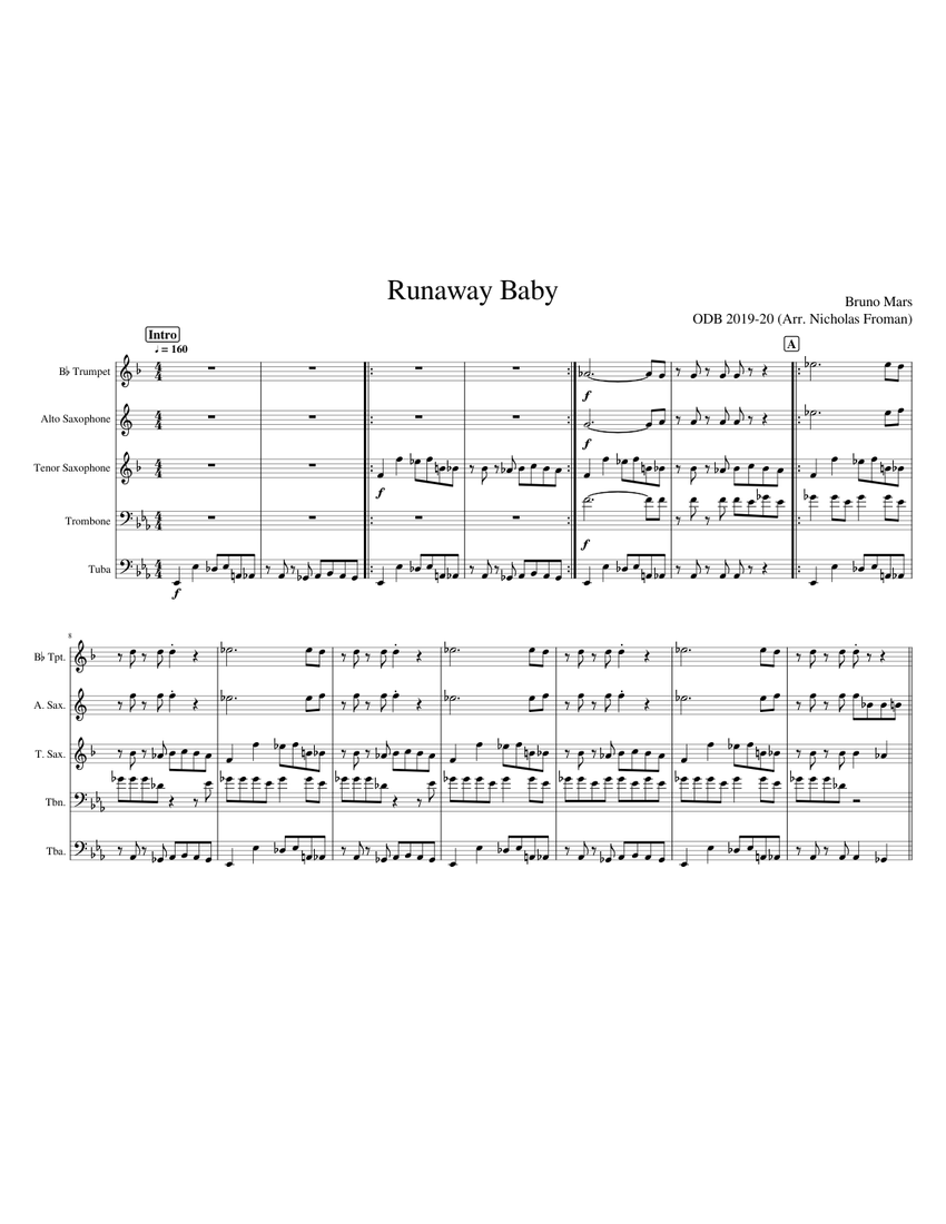 Runaway Baby (Arr. Nicholas Froman) Sheet music for Trombone, Tuba ...