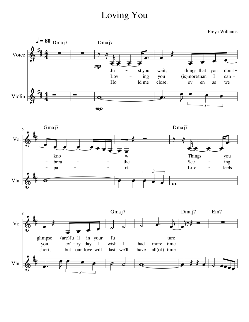 Loving You Sheet Music for Vocals, Violin (Mixed Duet) | MuseScore.com