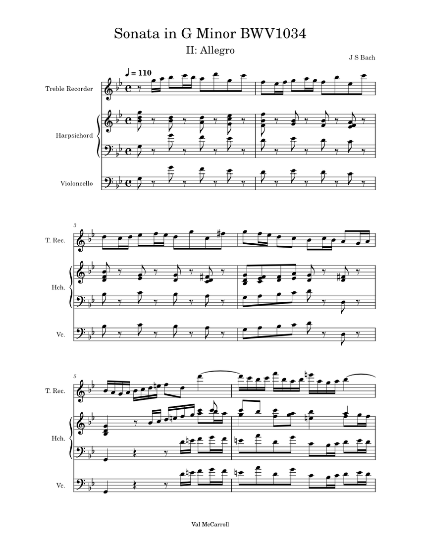 Sonata in G Minor BWV1034 – Johann Sebastian Bach Sheet music for ...