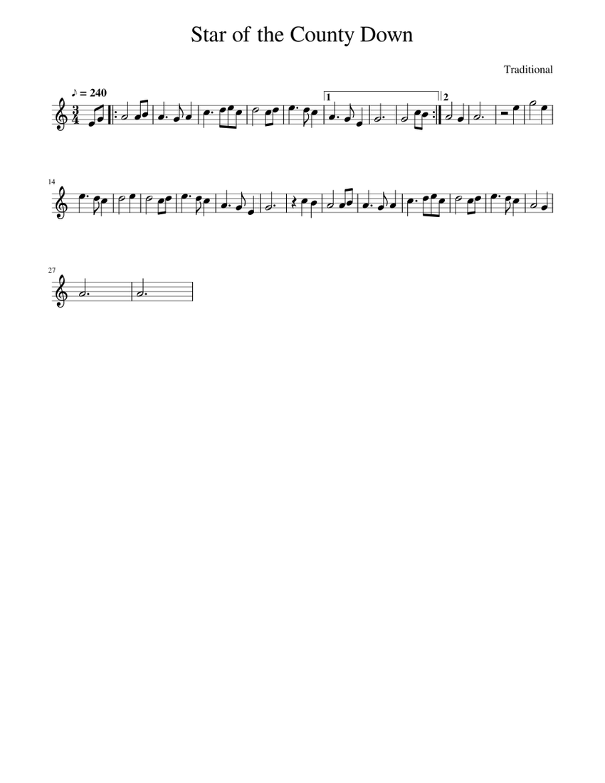 Traditional music - Star of the County Down Sheet music for Piano (Solo ...