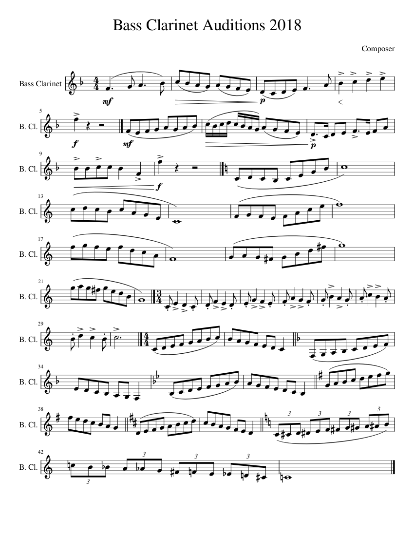 Bass Clarinet Auditions 2018 Sheet music for Piano (Solo) | Musescore.com