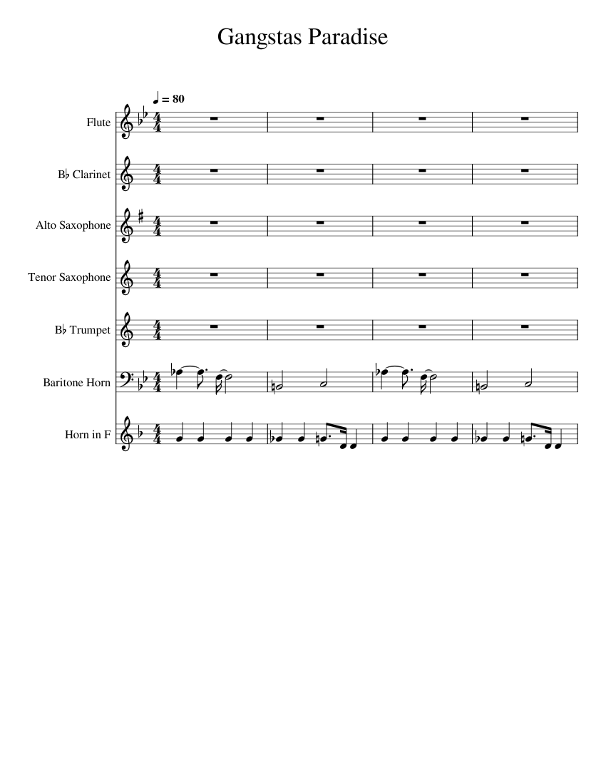 Gangsta's Paradise – Coolio Sheet music for Flute, Clarinet in b-flat ...