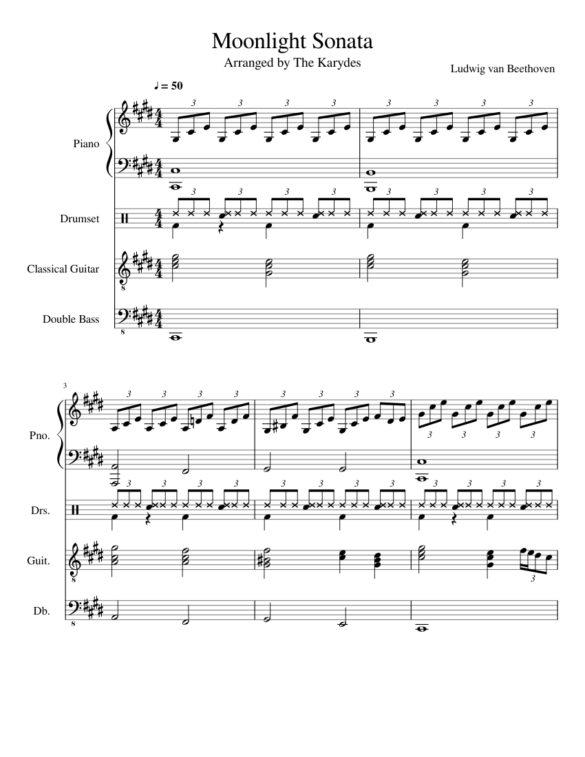 Moonlight Sonata Sheet music for Piano, Contrabass, Guitar, Drum group ...