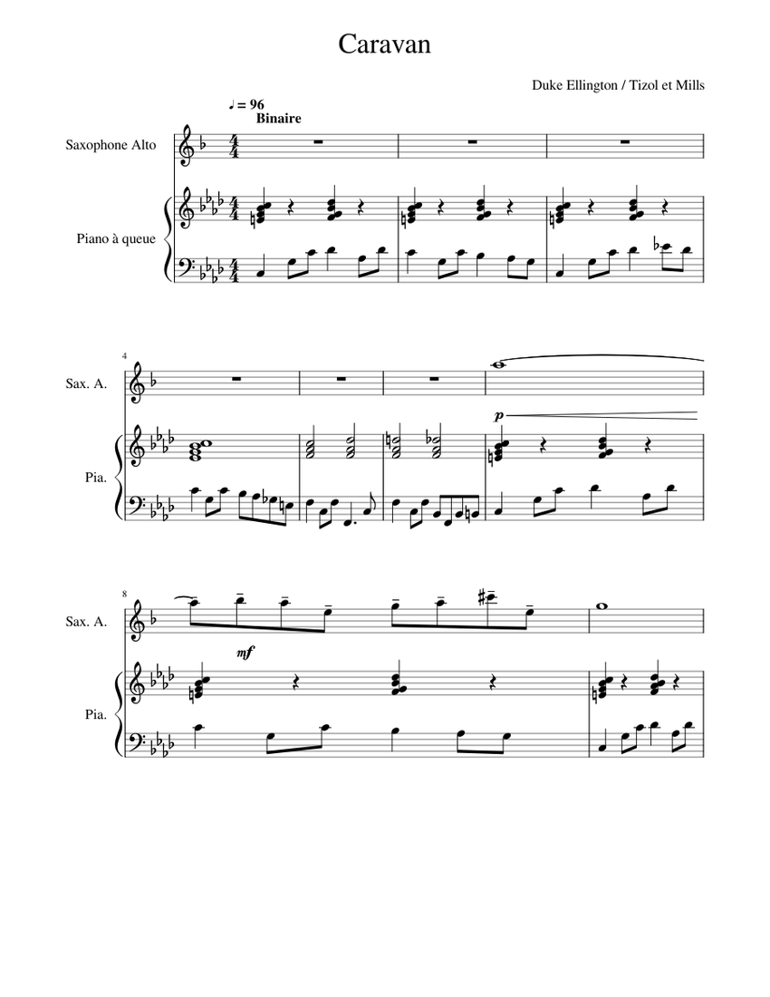 Caravan Sheet Music for Piano, Saxophone alto (Solo) | MuseScore.com