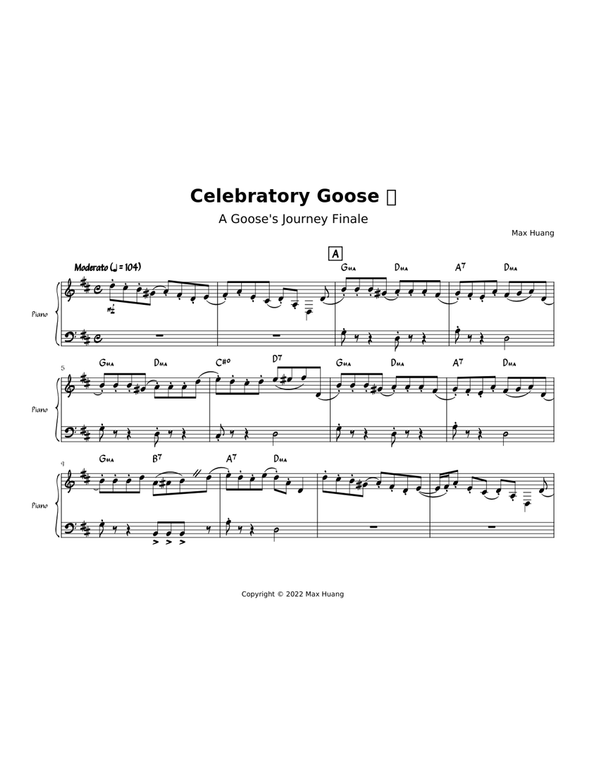 Celebratory Goose Sheet music for Piano, Bass drum (Mixed Duet ...