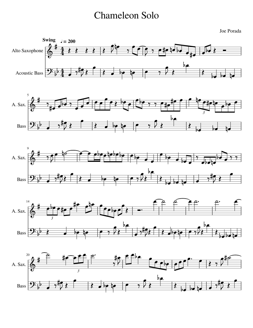 Chameleon Alto Solo Sheet music for Saxophone alto, Bass guitar (Mixed ...