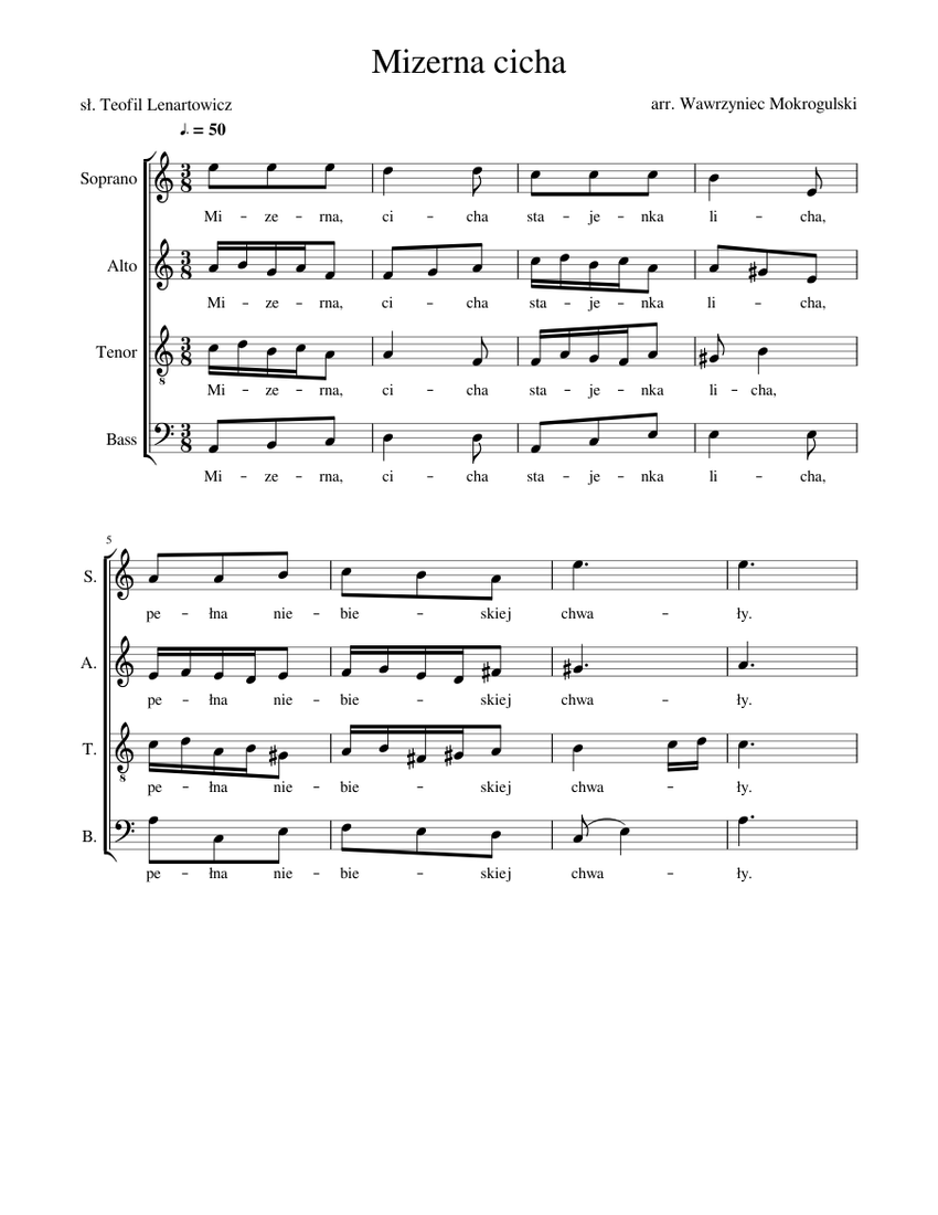 Mizerna cicha Sheet music for Soprano, Alto, Tenor, Bass voice (SATB) | Musescore.com