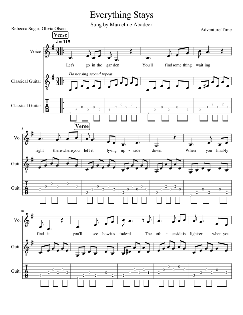 Everything Stays -Vocals Included Sheet music for Vocals, Guitar (Mixed ...