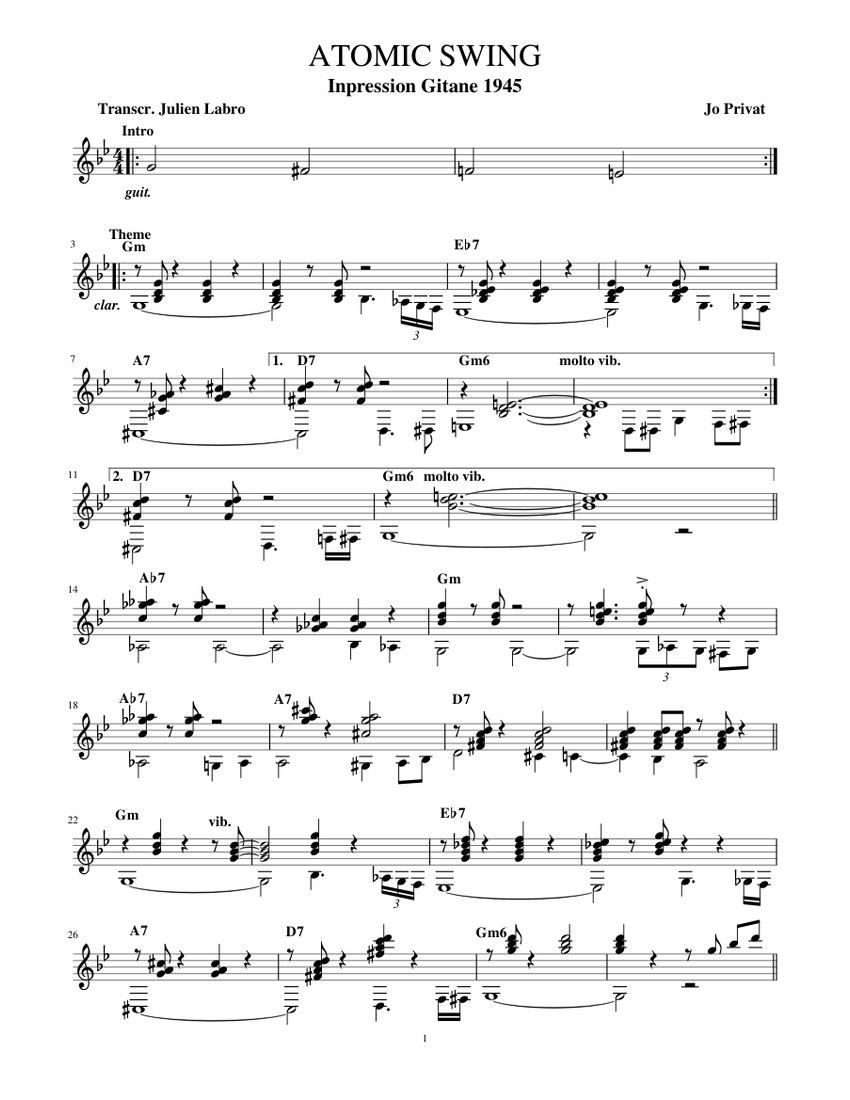 ATOMIC SWING Jo Privat Sheet Music with Chords for Accordion (Solo) | MuseScore.com