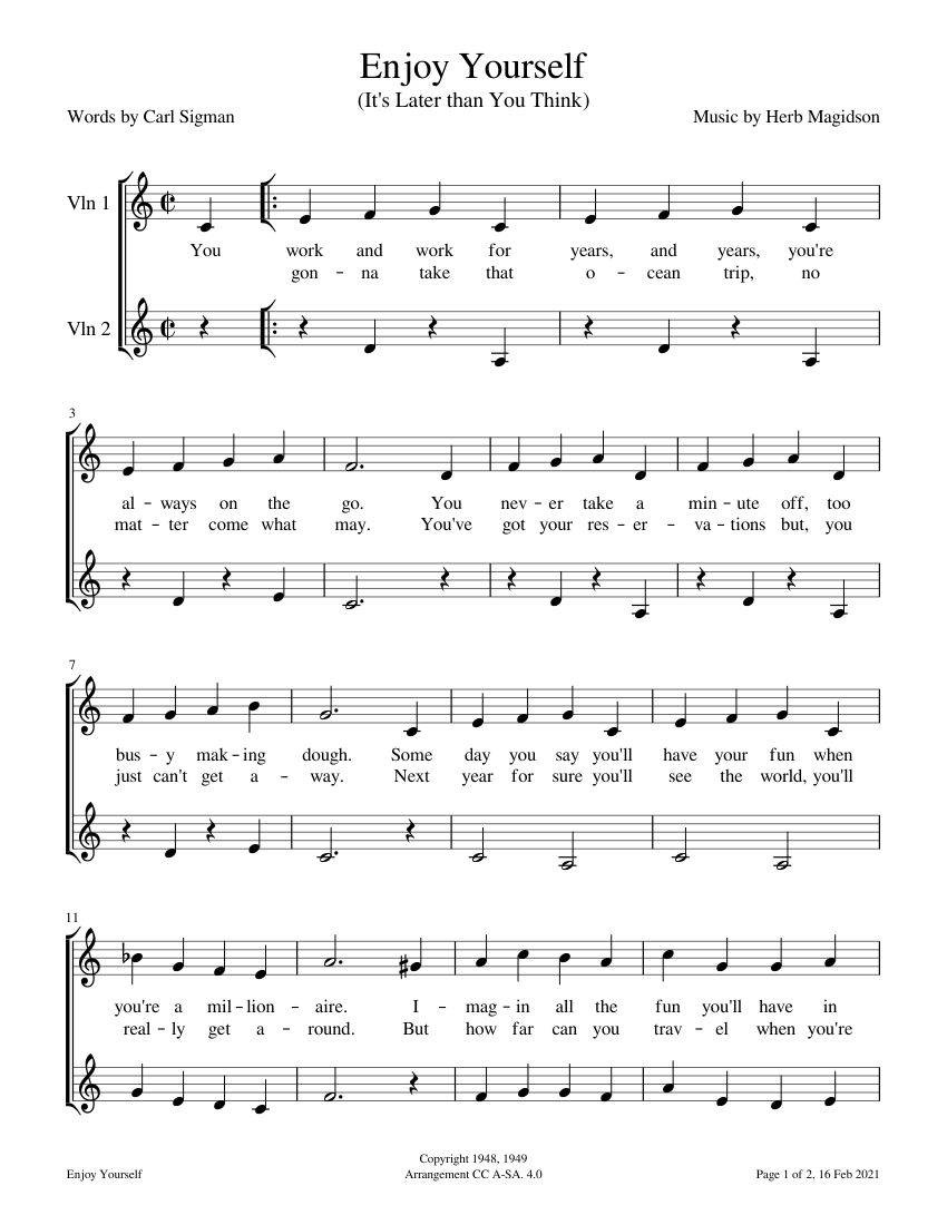 Enjoy Yourself Sheet music for Violin (String Duet) | Musescore.com