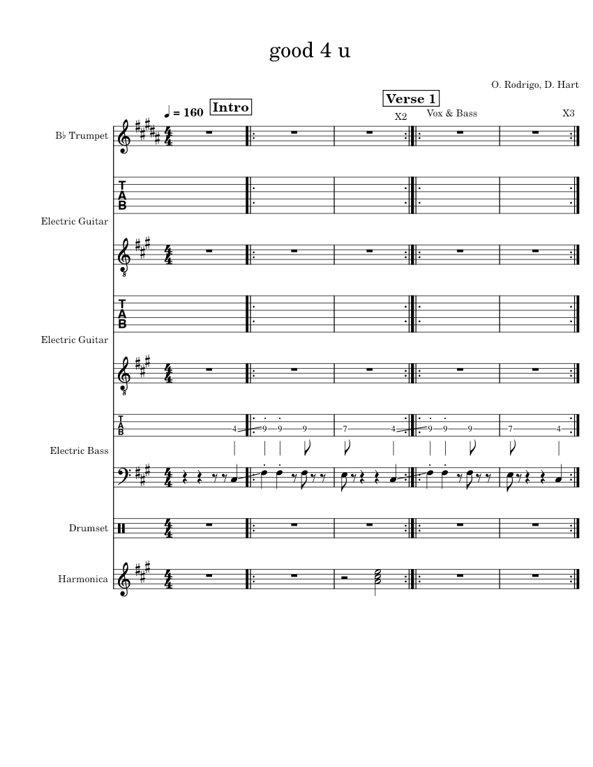 good 4 u Sheet music for Trumpet in b-flat, Guitar, Bass guitar, Drum ...