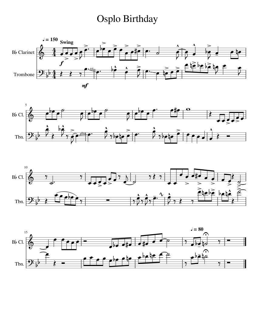 osplo birthday Sheet music for Trombone, Clarinet in b-flat (Mixed Duet ...