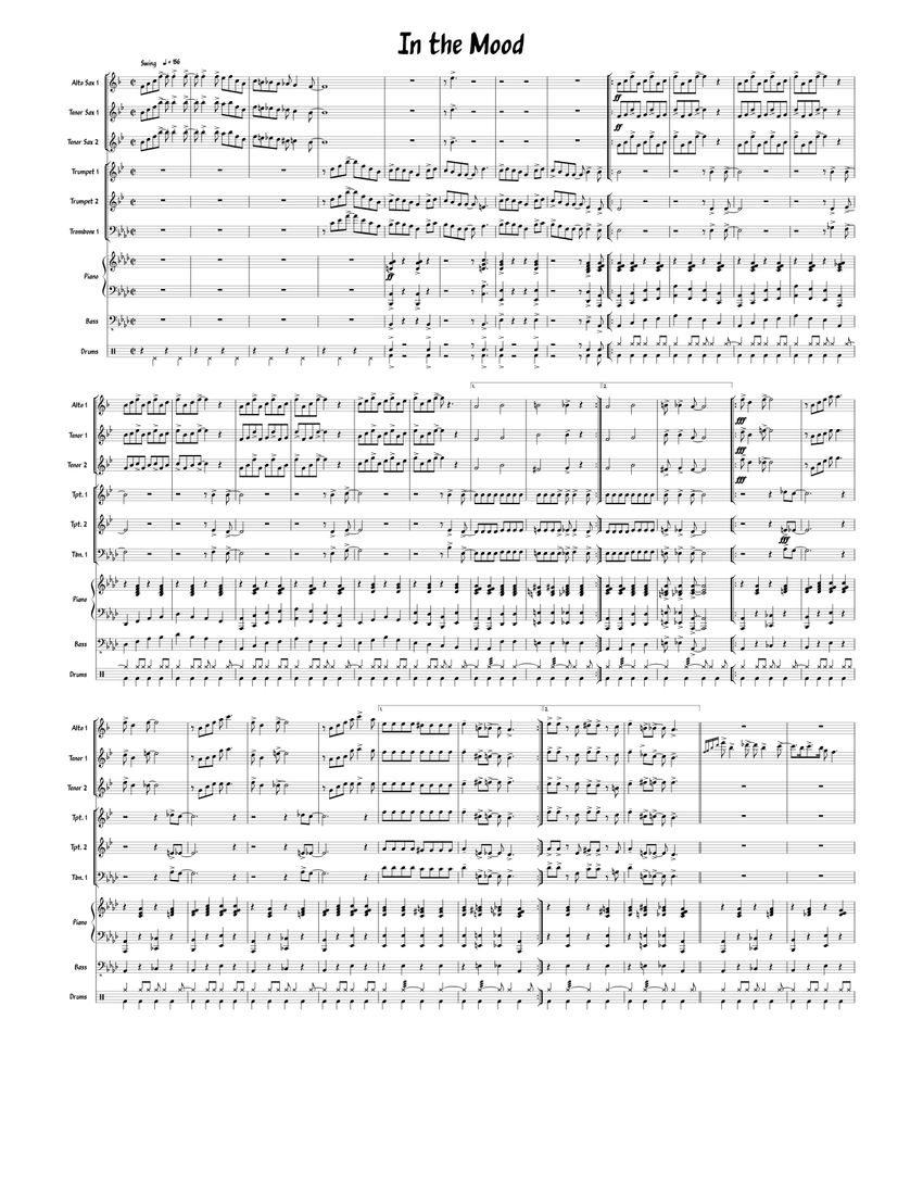 In the Mood Sheet Music for Piano, Trombone, Clarinet in b-flat ...